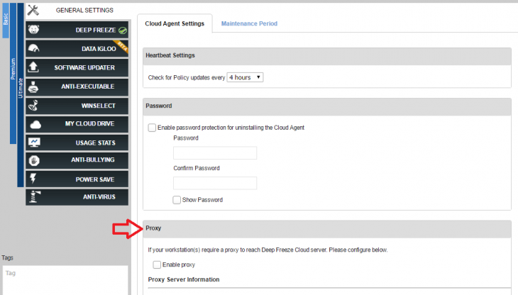 Proxy Support for Deep Freeze Cloud