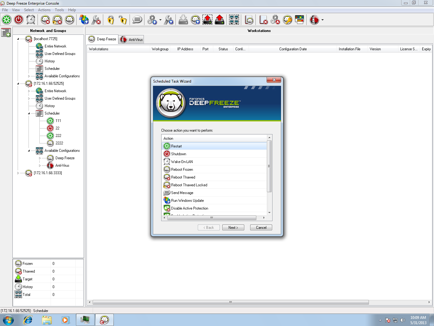 Scheduling Deep Freeze Tasks